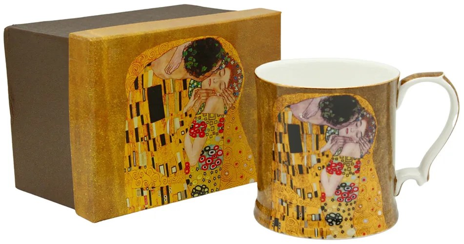 HOME ELEMENTS Porcelánový hrnek 360 ml, Klimt Polibek zlatý