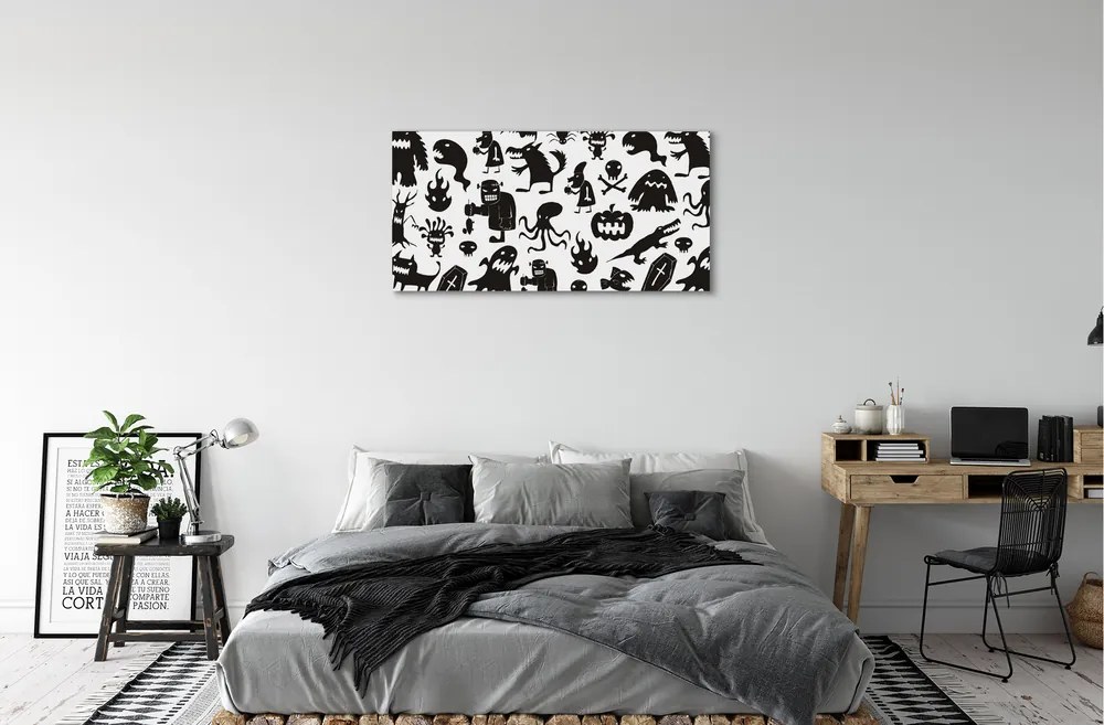 Obrazy na plátně White pozadí černými tvory 120x60 cm