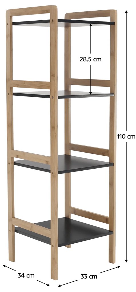 Kondela 4-poličkový regál, přírodní / černá, naoko