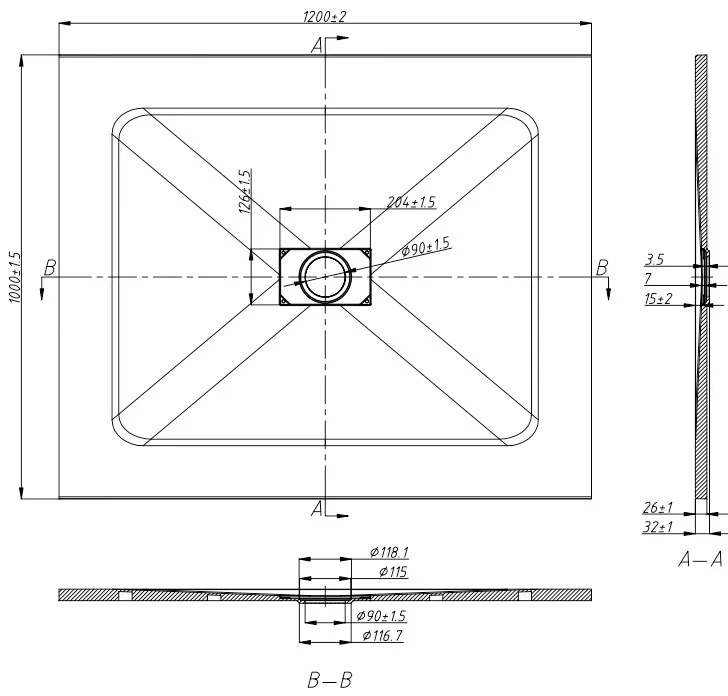 BPS-koupelny Obdélníková akrylátová sprchová vanička HYD-OSV-JUKO 120x100 šedá