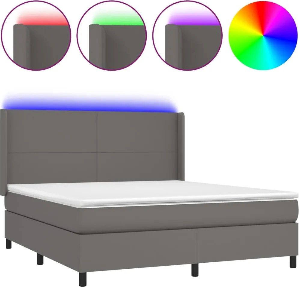 Box spring postel s matrací a LED šedá 160x200 cm umělá kůže 3139275