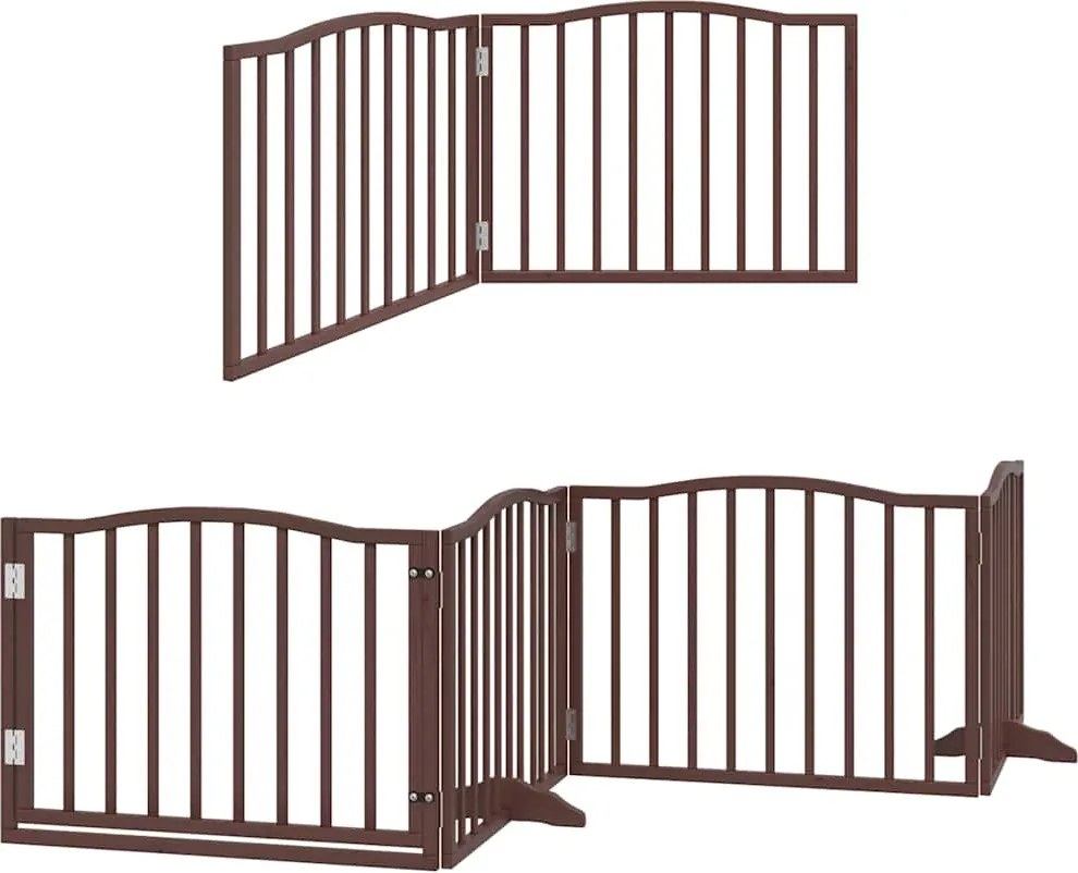 Zábrana pro psy s dvířky skládací 6 panelů hnědá 480 cm topol 3155633