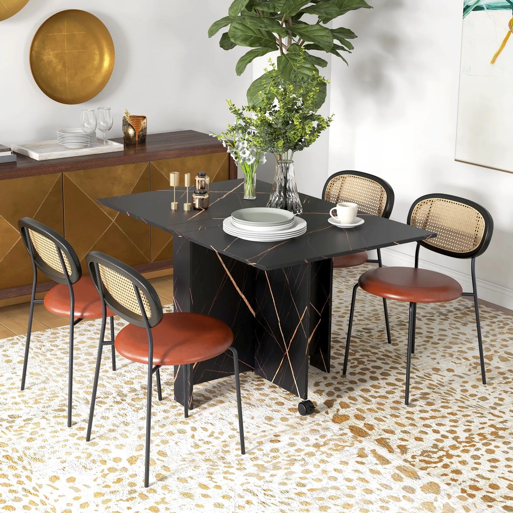 Skládací kuchyňský stůl HOMCOM, skládací jídelní stůl se 2 skládacími deskami, 2 kolečky s brzdami, pro 6 osob, nosnost 20 kg, 120 x 80 x 73 cm, imit…