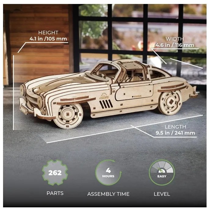 Ugears 3D dřevěné mechanické puzzle Auto Winged Sports Coupe