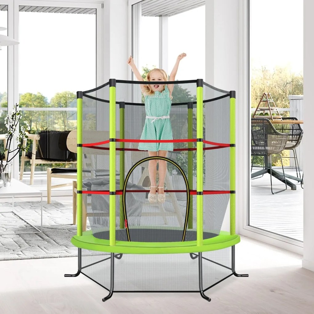 Costway Zahradní trampolína Ø 140 cm s ochrannou sítí trampolína pojme – zelený