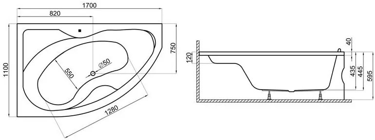 NIKIDO - P Akrylátová vana DORA levá 170x110
