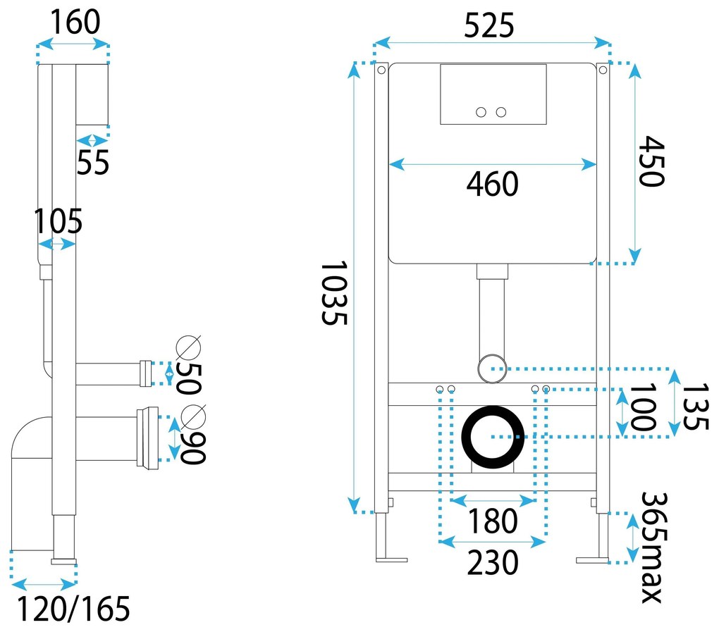 Rea Rea, Podomítkový WC systém K011A-Q + bílé skleněné tlačítko typ T, KPL-E0052