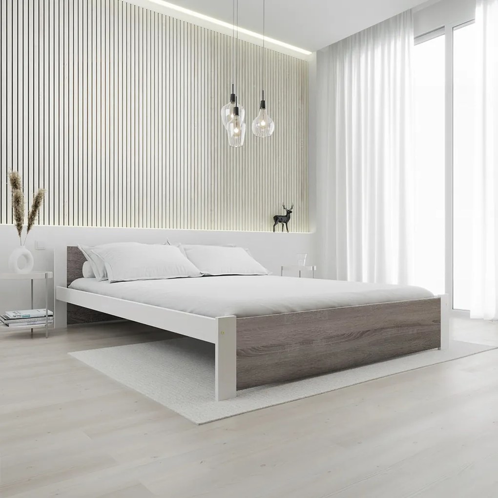 Postel IKAROS 160 x 200 cm, bílá/dub lanýž Matrace: Matrace Coco Maxi 20 cm, Rošt: Bez roštu