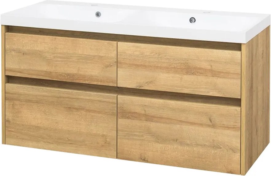 Mereo Mereo, Opto, koupelnová skříňka s umyvadlem z litého mramoru 121 cm, bílá, dub, bílá/dub, černá, CN923M