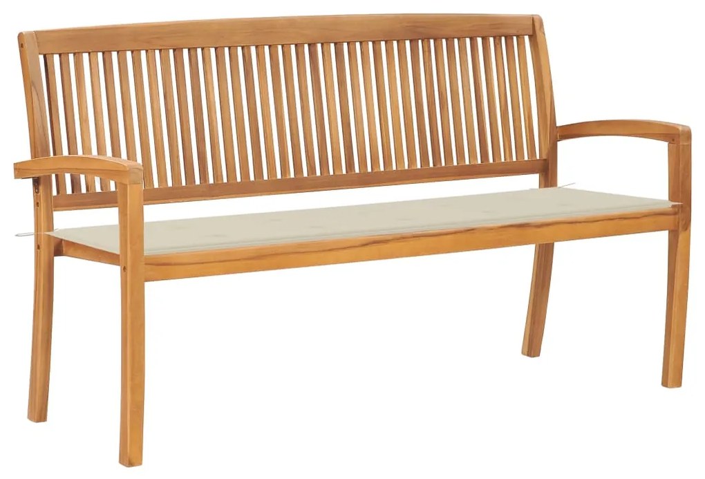 Stohovatelná zahradní lavice s poduškou 159 cm masivní teak,  3063308