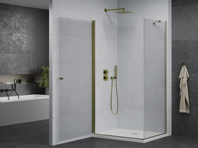 Mexen Pretoria sprchový kout 80 x 90 cm, průhledný, zlatý + plochá sprchová vanička-852-080-090-50-00-4010