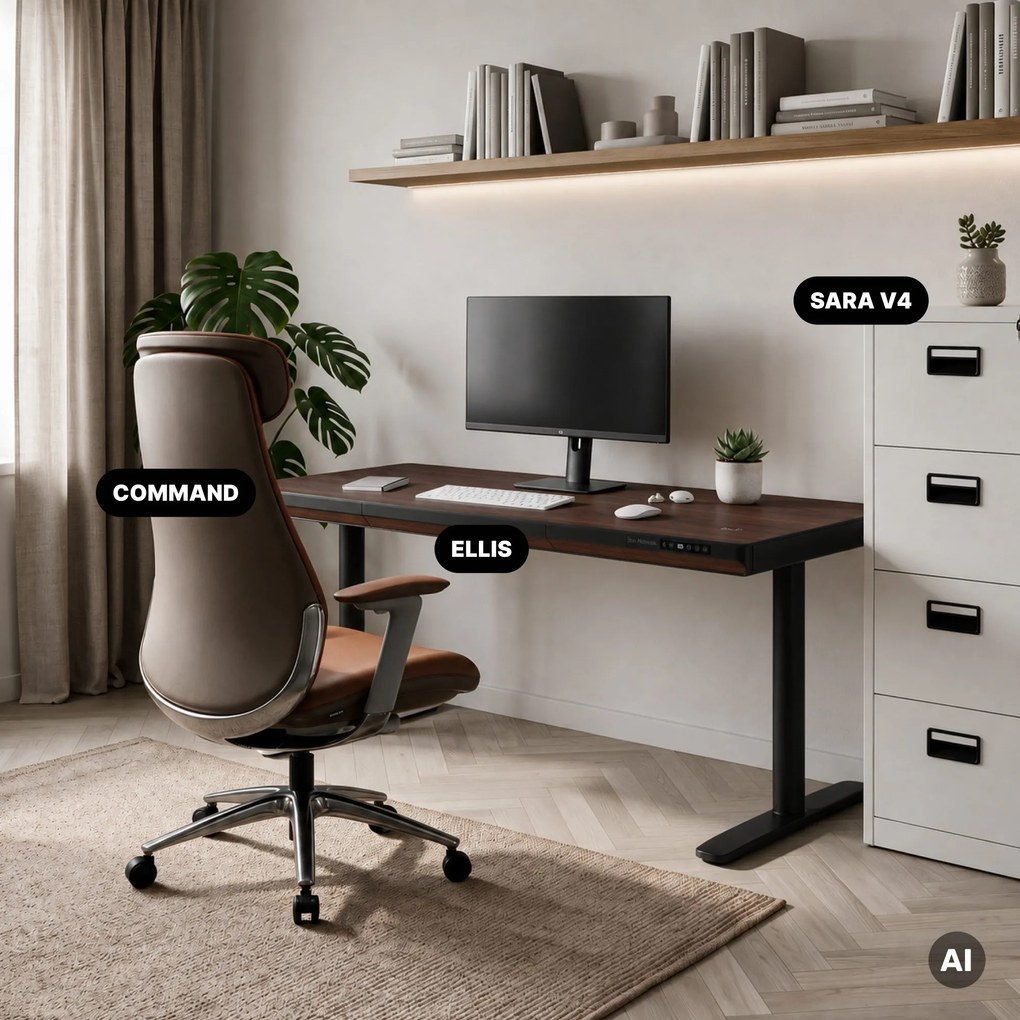 Elektrický psací stůl sit-stand se zásuvkou a bezdrátovou nabíječkou Qi černý/ořech, 1600 mm: ELLIS