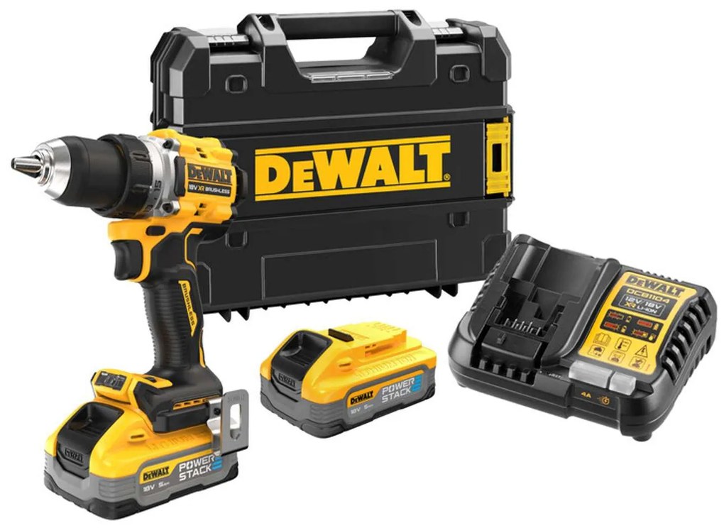 DeWALT Nářadí - 18V AKU vrtačka, 2x aku 5,0 Ah POWERSTACK, nabíječka DCD800H2T