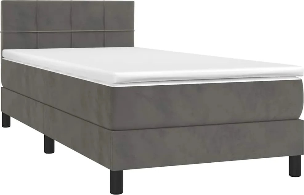 Box spring postel s matrací a LED tmavě šedá 90x200 cm samet 3134382