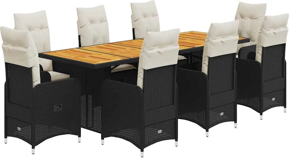 9dílný zahradní bistro set s poduškami černý polyratan 3277271