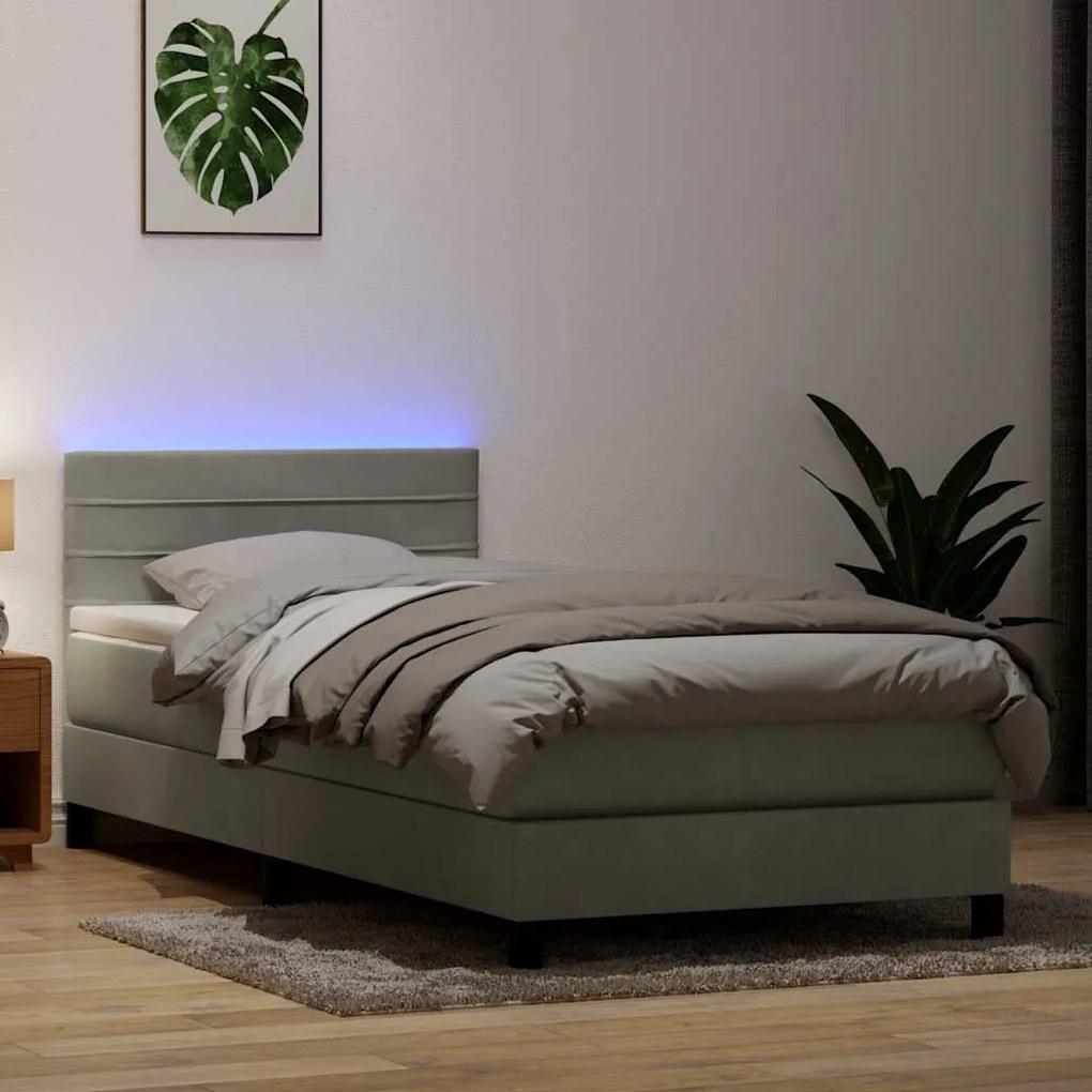 Box spring postel s matrací a LED Světle šedá 90x220 cm Samet 3317007