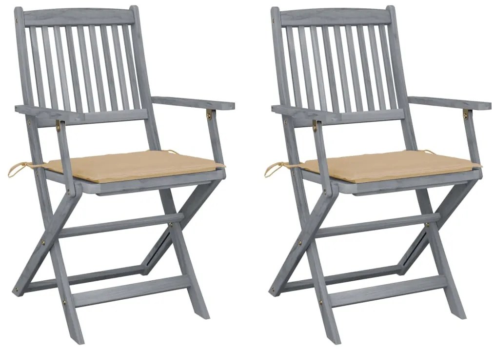 3064485 vidaXL Skládací zahradní židle s poduškami 2 ks masivní akáciové dřevo