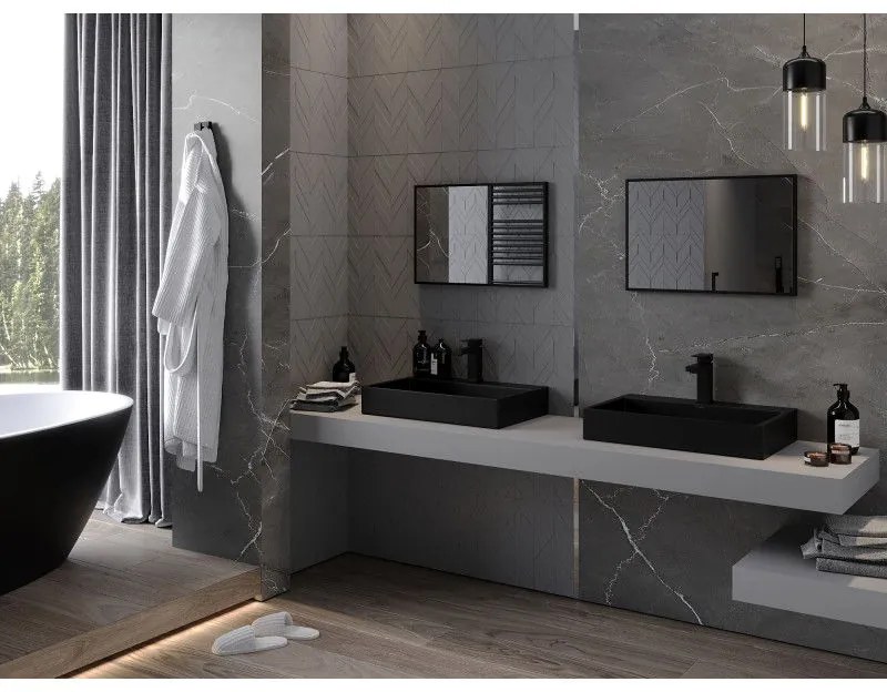 Mexen Loft, obdélníkové koupelnové zrcadlo 60 x 40 cm, barva rámu černá matná, 9852-060-040-000-70