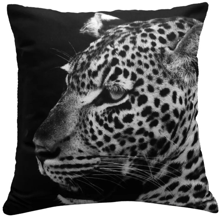 Polštář JAGUÁR MyBestHome 40x40cm fototisk 3D motiv jaguár na černém pozadí Varianta: Povlak na polštář, 40x40 cm