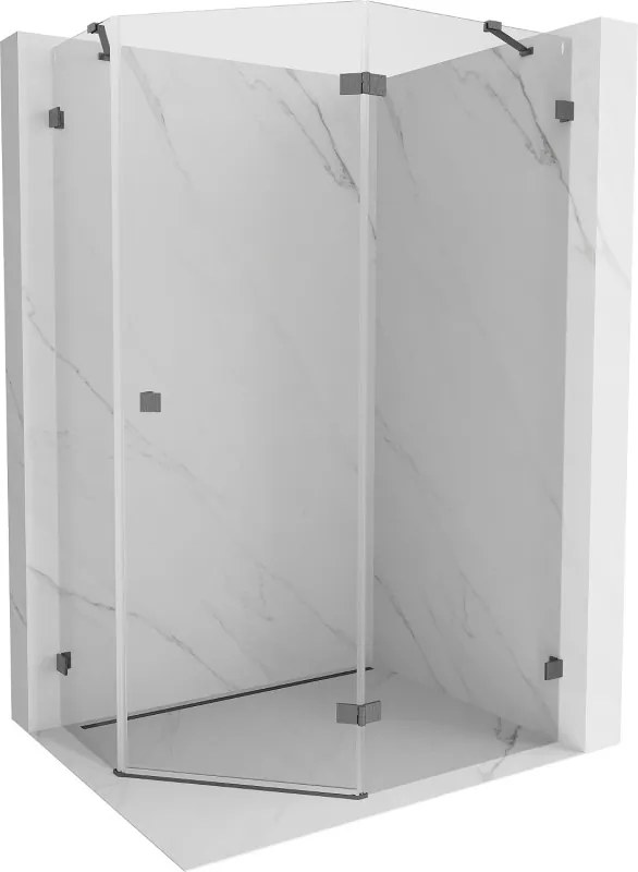 Mexen Lunar, pravý výklopný pětiúhelníkový sprchový kout 100 x 90 cm, 8mm čiré sklo, profil grafit broušený, 831-100P-090L-66-00-P