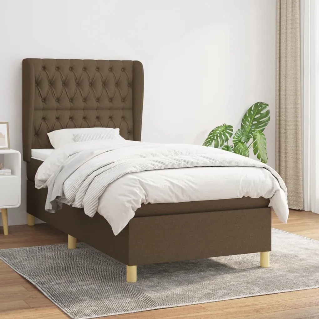 Box spring postel s matrací tmavě hnědá 90x200 cm textil