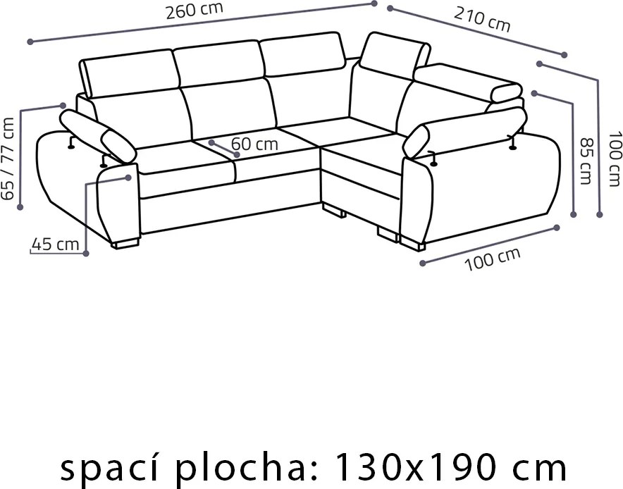 Sedací souprava BASTON | 260x210 cm | rozkládací + úložný prostor | VÝBĚR TKANIN