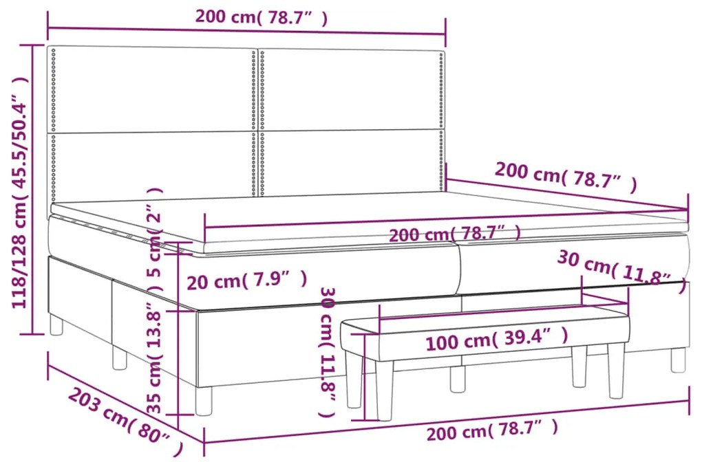 Box spring postel s matrací tmavě šedá 200x200 cm samet,  3137804