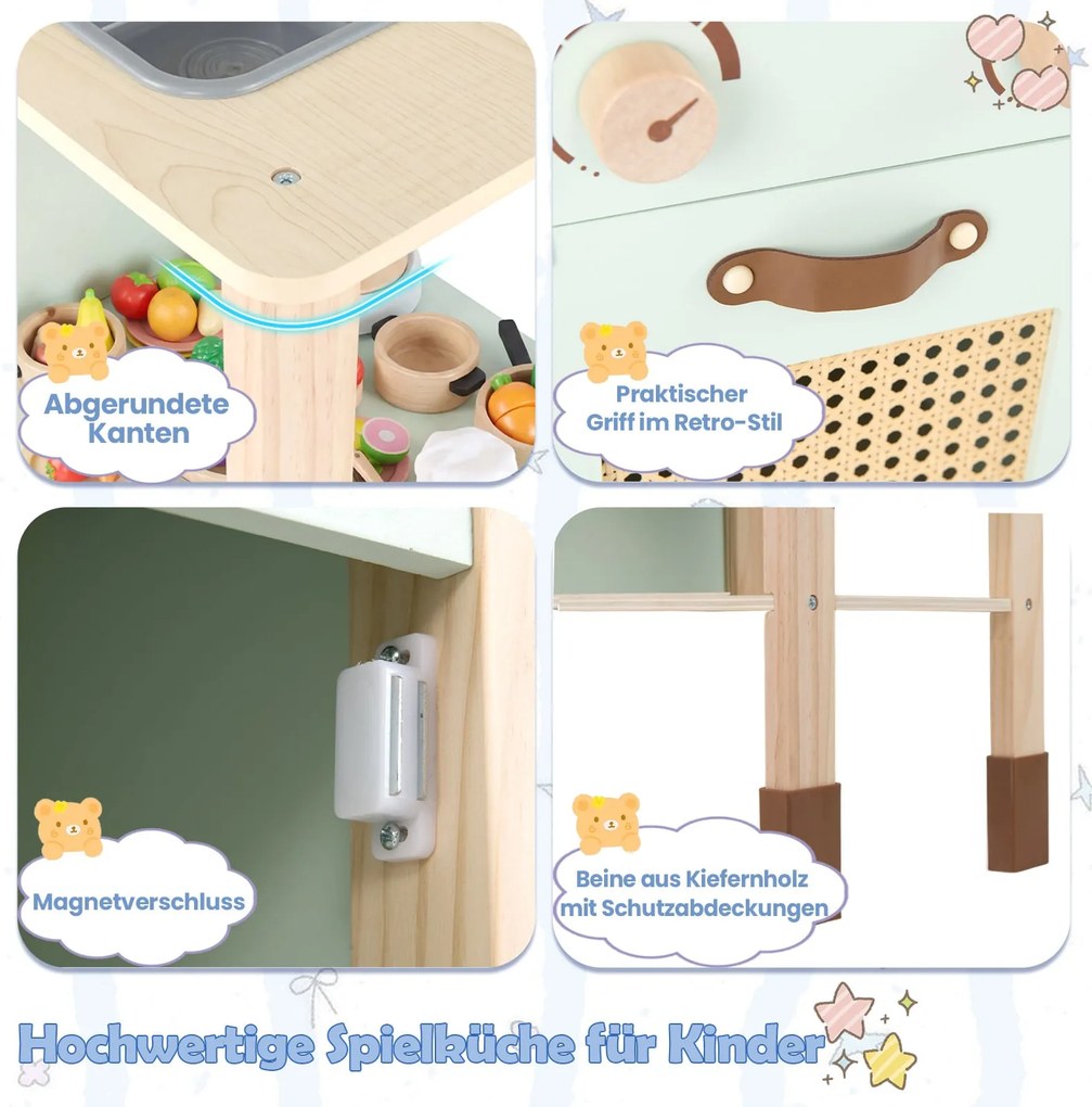 Costway Dřevěná kuchyňka pro děti Hrací kuchyňka ze dřeva se světlem a zvukem