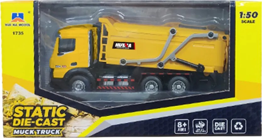 Popelářské auto kovové pohyblivé Huina žluté 1:50