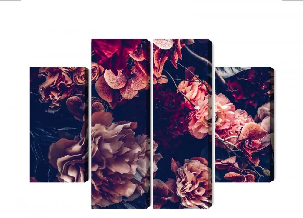 Vícedílný obraz Barevné Květiny V Retro 3D Stylu Nedostatek Nedostatek Plátno Canvas 80x60