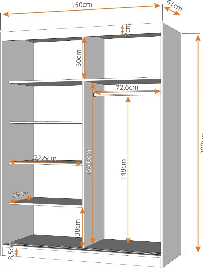 Šatní skříň VICTOR III 150 - dub sonoma/bílá (více variant)