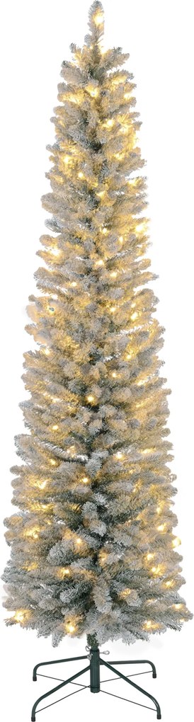 HOMCOM Vánoční strom 210 cm, LED světelný řetěz, umělé větve, nehořlavý, kovová základna, zelený