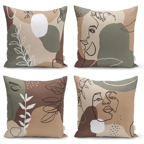 Sada 4 povlaků na polštáře Minimalist Cushion Covers Drawing Face, 43 x 43 cm