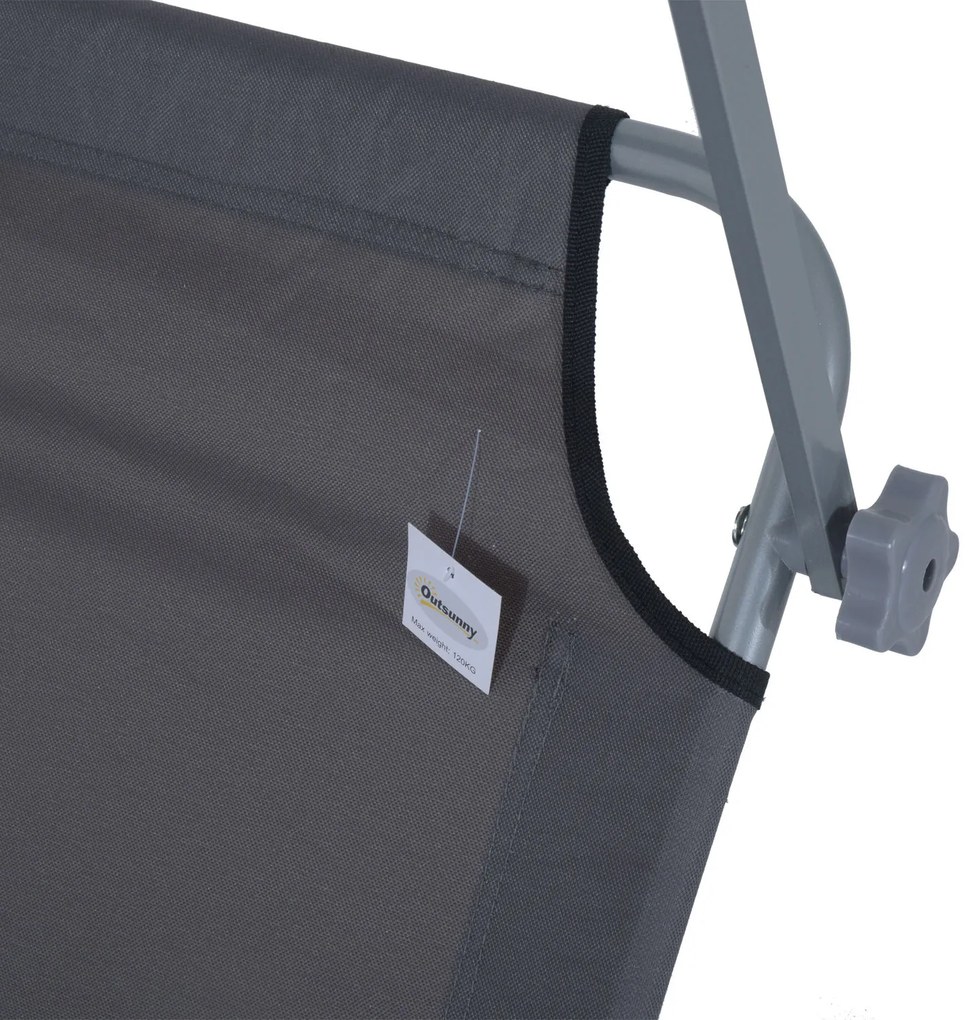 Skládací zahradní lehátko Outsunny s ochranou proti slunci šedé 187 x 58 x 36 cm ideální na pláž a terasu