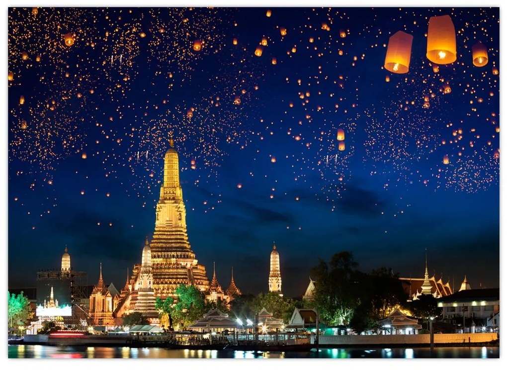 Skleněný obraz - Lampióny štěstí, Bangkok (70x50 cm)