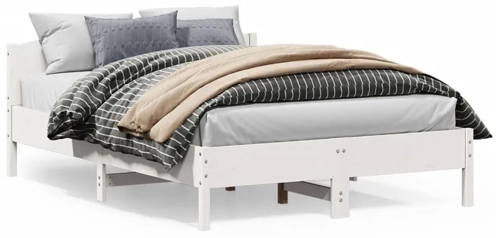 Rám postele s čelem bílý 140 x 200 cm masivní borové dřevo,  842595