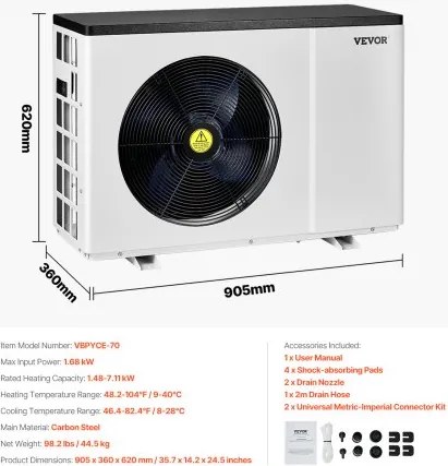 Elektrické bazénové tepelné čerpadlo 1,48-7,11 kW