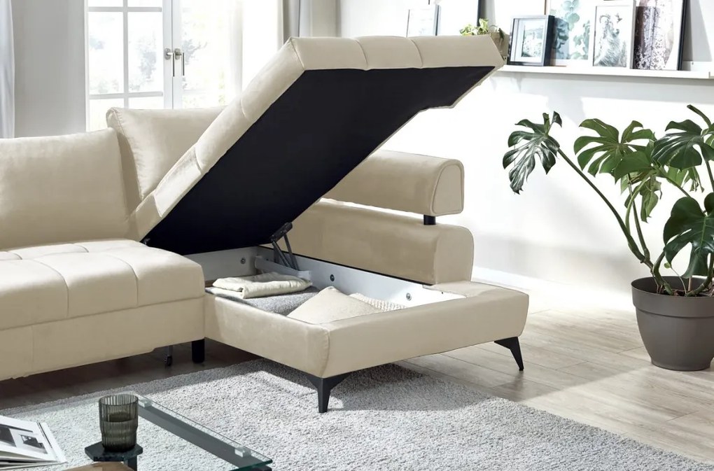 Rohová sedací souprava Paris, krémová látka, pravý roh