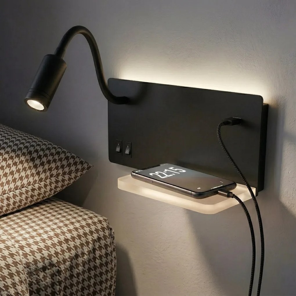 Nástěnné LED svítidlo Shelf, 1x LED 4+5+2w, 4000k, b/w, vypínač