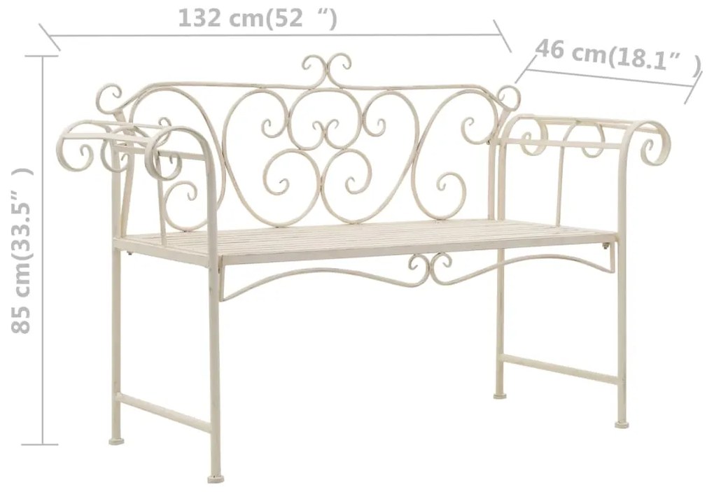vidaXL Marketos Zahradní lavice 132 cm kovová starožitná bílá