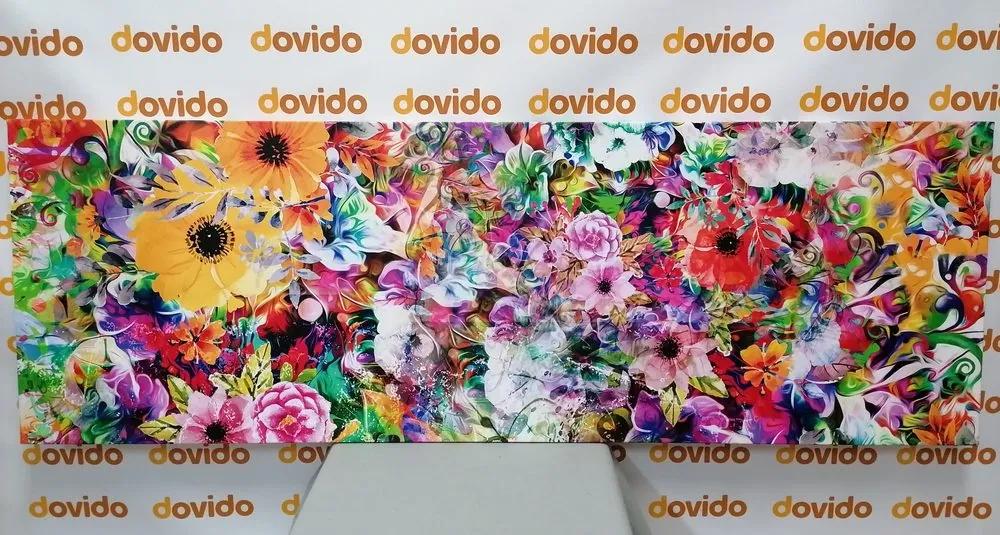 Obraz květiny v pestrobarevném provedení - 150x50 cm