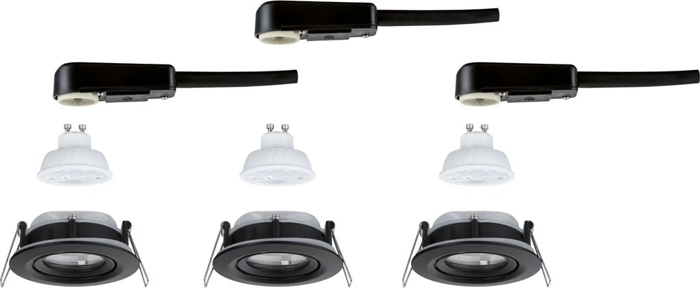 P 92418 LED vestavné svítidlo Nova Plus GU10 Flat IP65 93mm 3x4,9W 230V stmívatelné 2700K černá mat - PAULMANN