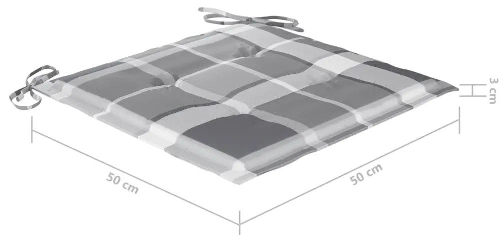 vidaXL Marketos Zahradní židle 2 ks šedé kárované podušky masivní teakové dřevo