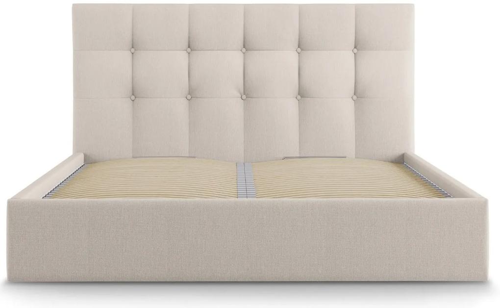 Béžová látková dvoulůžková postel MICADONI Phaedra 140 x 200 cm