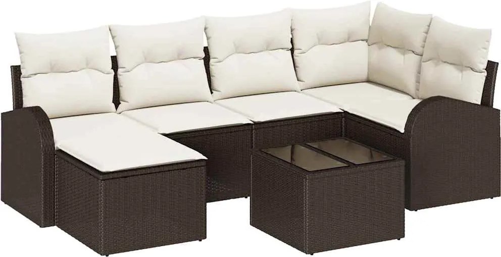 Set pohovek 7 ks Hnědá a bílá polyratan 3354787
