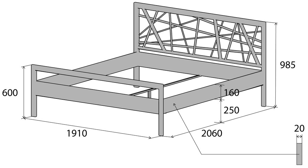 Nábytek ATIKA s.r.o. Kovová postel ZIG ZAG Povrchová úprava: černá, Rozměr: 200 x 200 cm