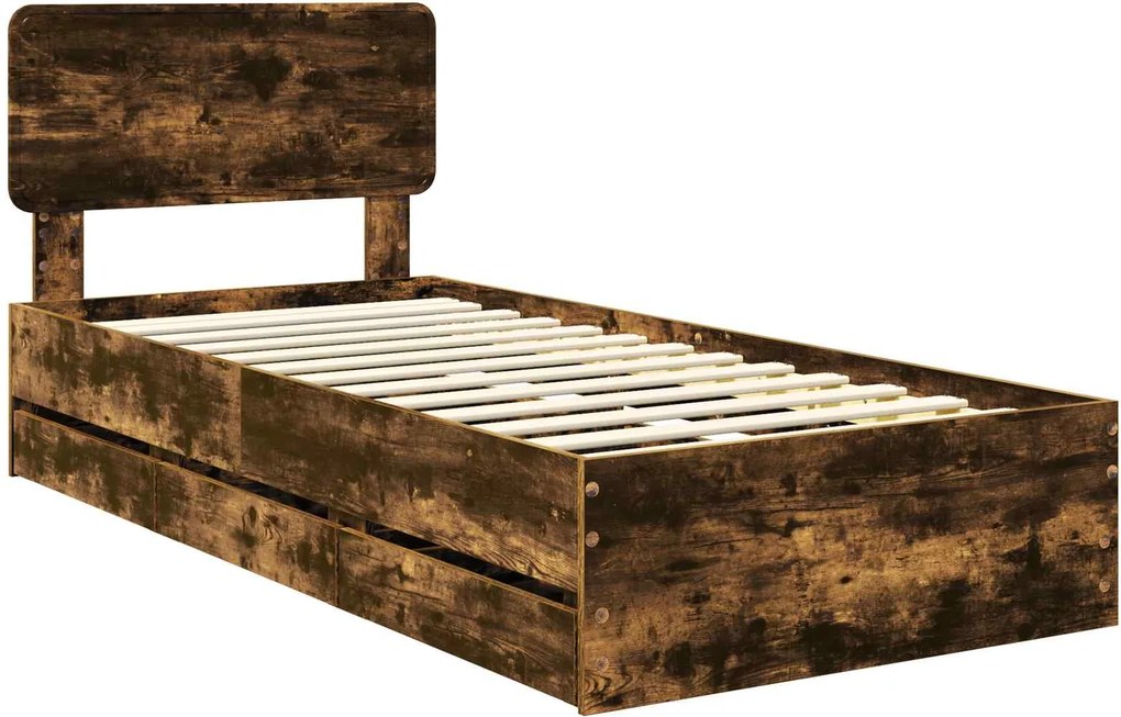 Rám postele se zásuvkou Uzený Dub 90 x 190 cm Dřevěný materiál 3412231