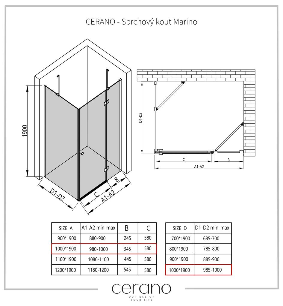 CERANO - Sprchový kout Marino L/P - černá matná, transparentní sklo - 100x100 cm - křídlový