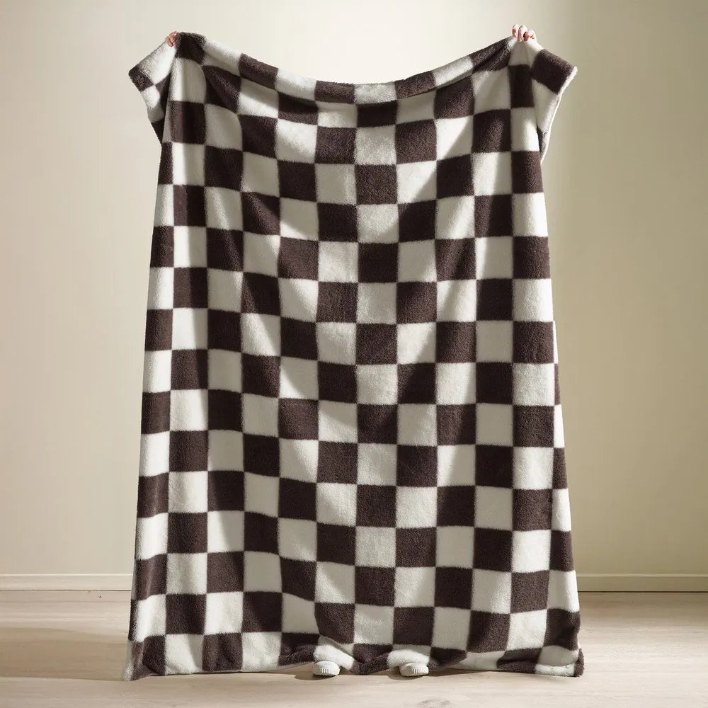 Bílá/tmavě hnědá deka 130x170 cm Cosy Soft Checkerboard – Catherine Lansfield
