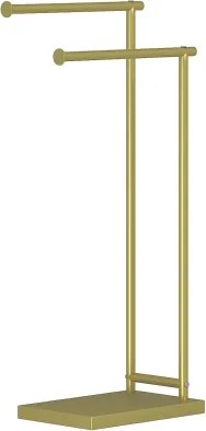 HOMCOM volně stojící držák na ručníky s 2 tyčemi a kovovým rámem, moderní L-tvarovaný držák na ručníky do koupelny, 35,5x20x78 cm, zlato